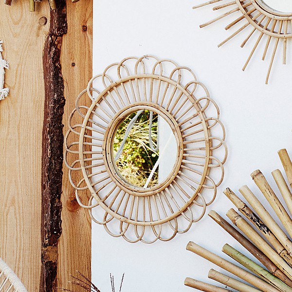 Round Mirror with bamboo cane - Madam Stoltz | Mixin Home